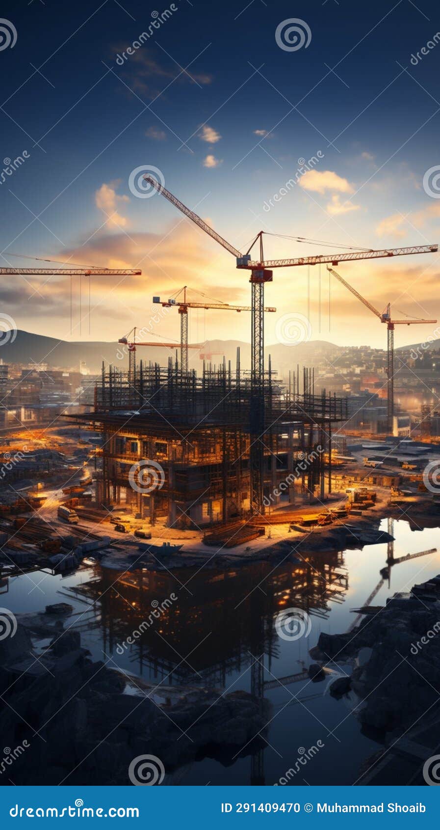 Cranes Dot the Construction Site, Contributing To the Building Process ...