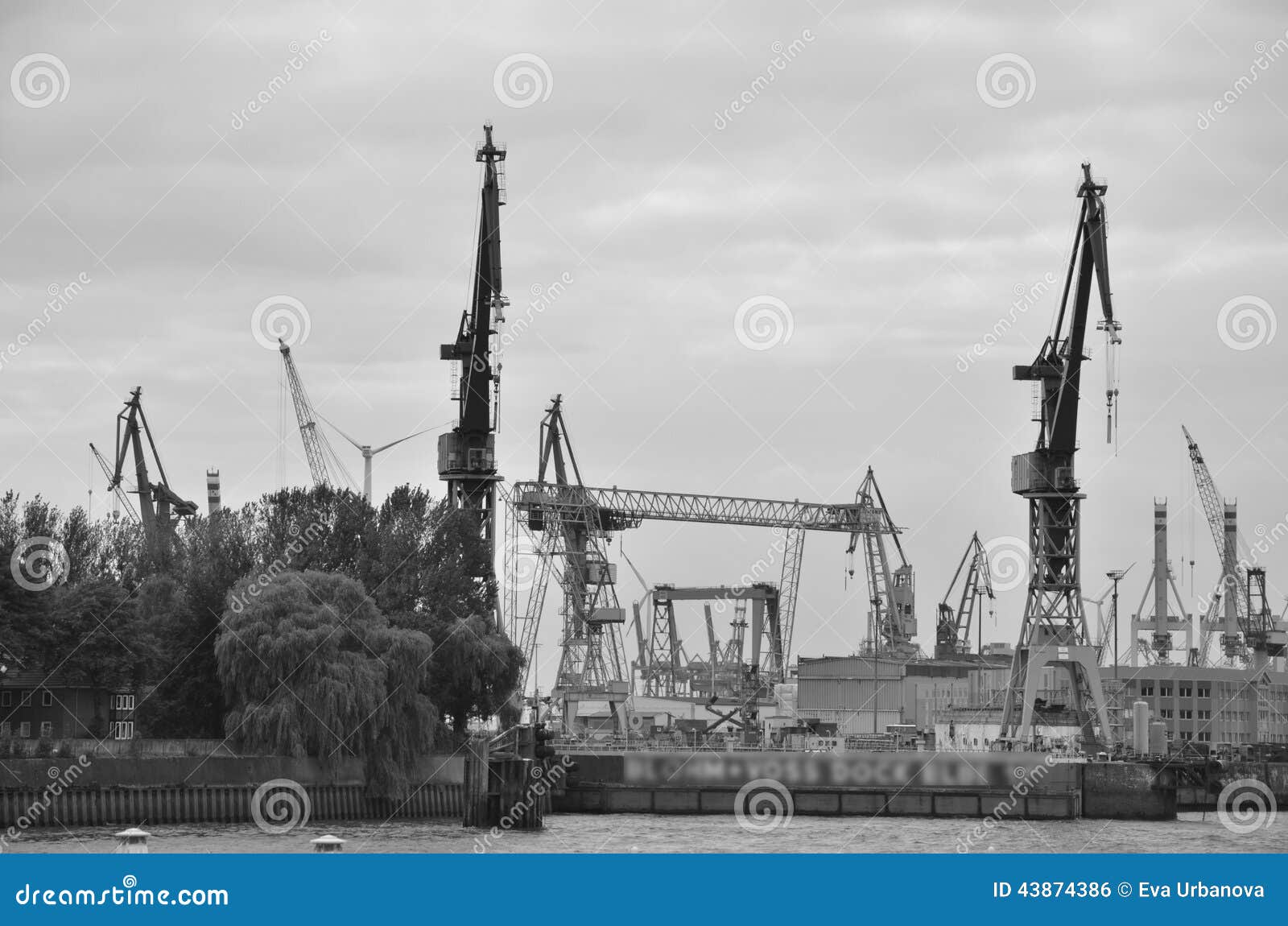 Cranes at Hamburg port stock photo. Image of container - 43874386