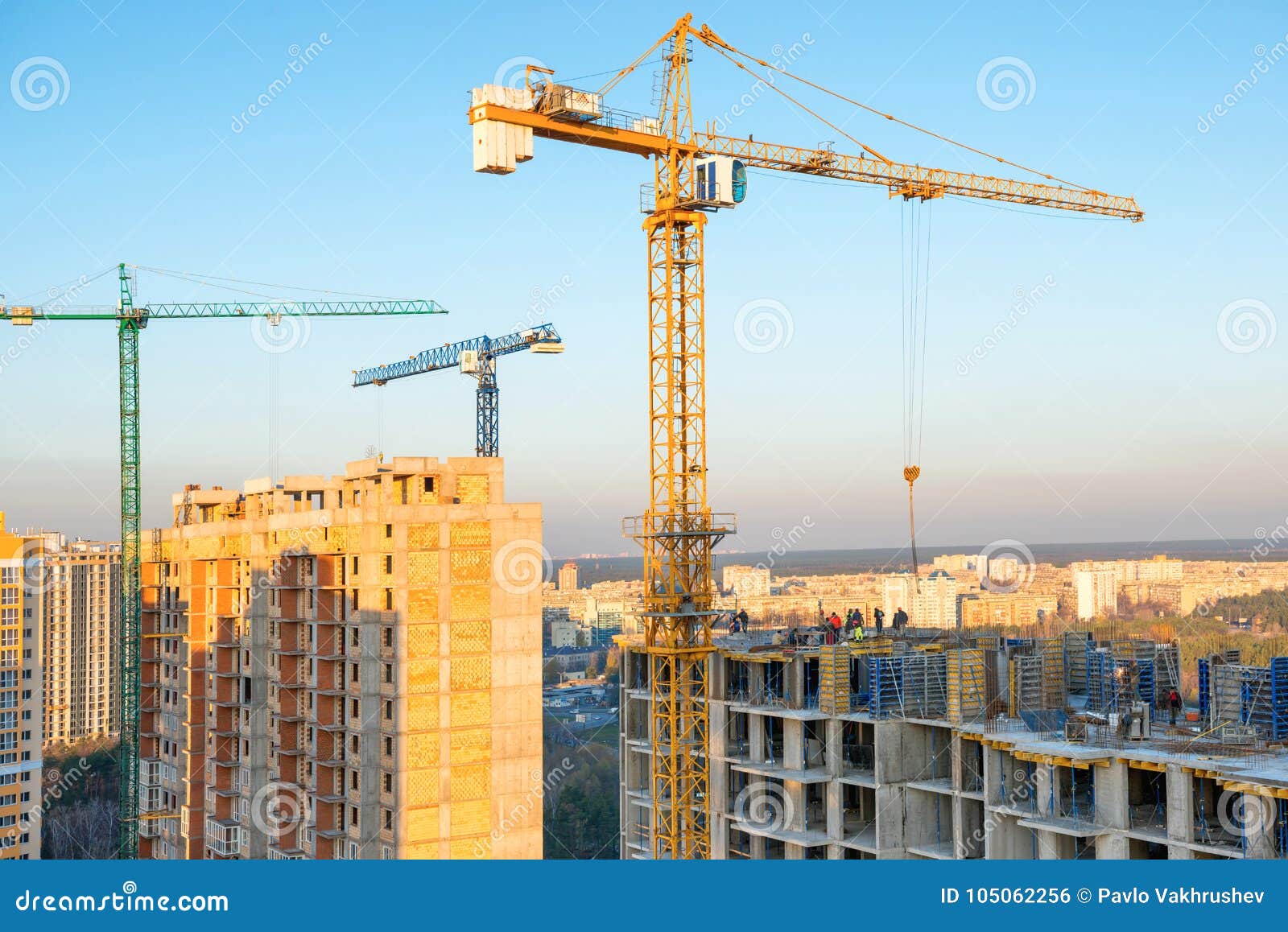 Cranes on Industrial Building Site Stock Photo - Image of evening, home ...