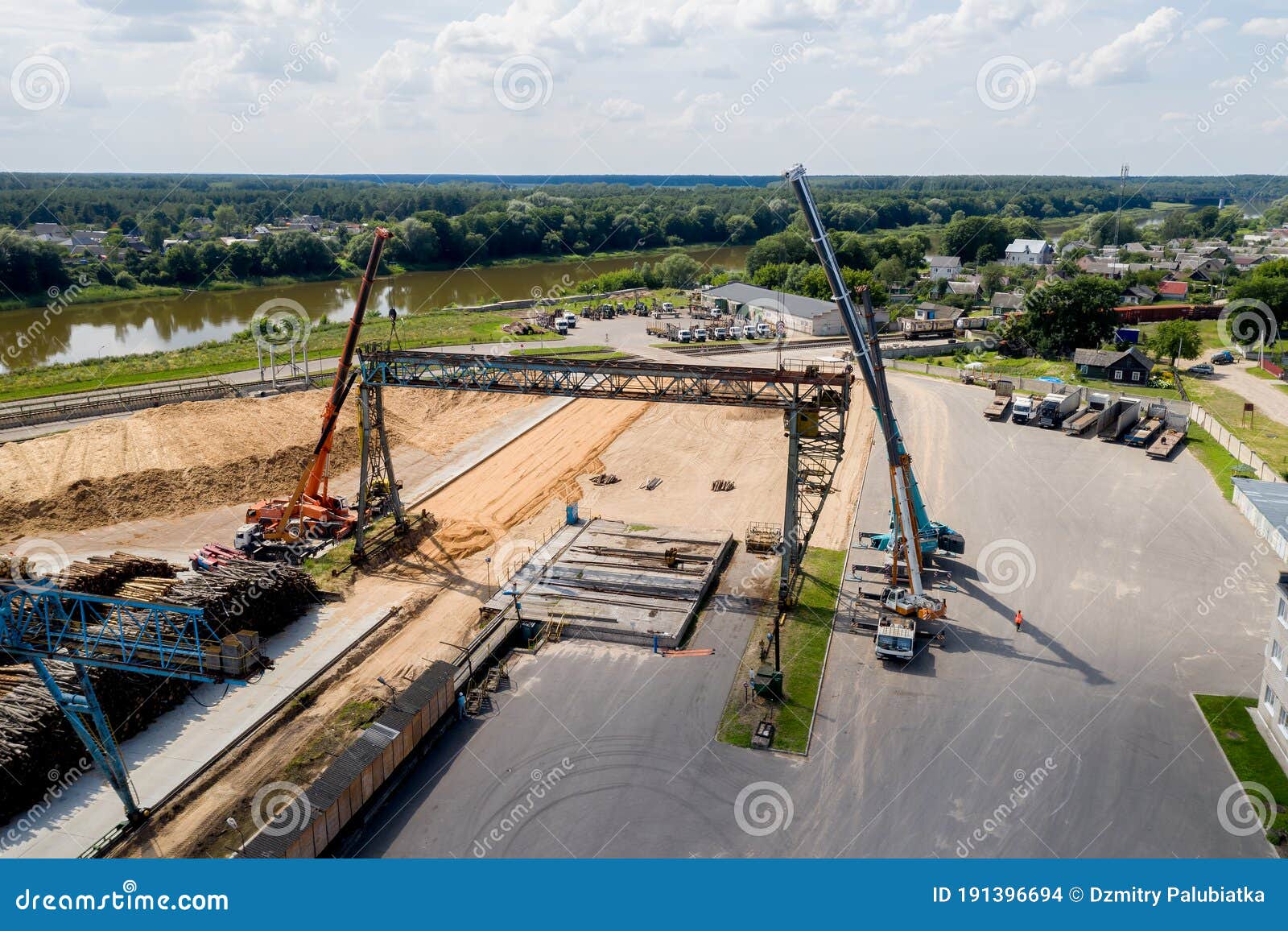 Cranes Install a Crane Top View from a Drone Stock Photo - Image of ...