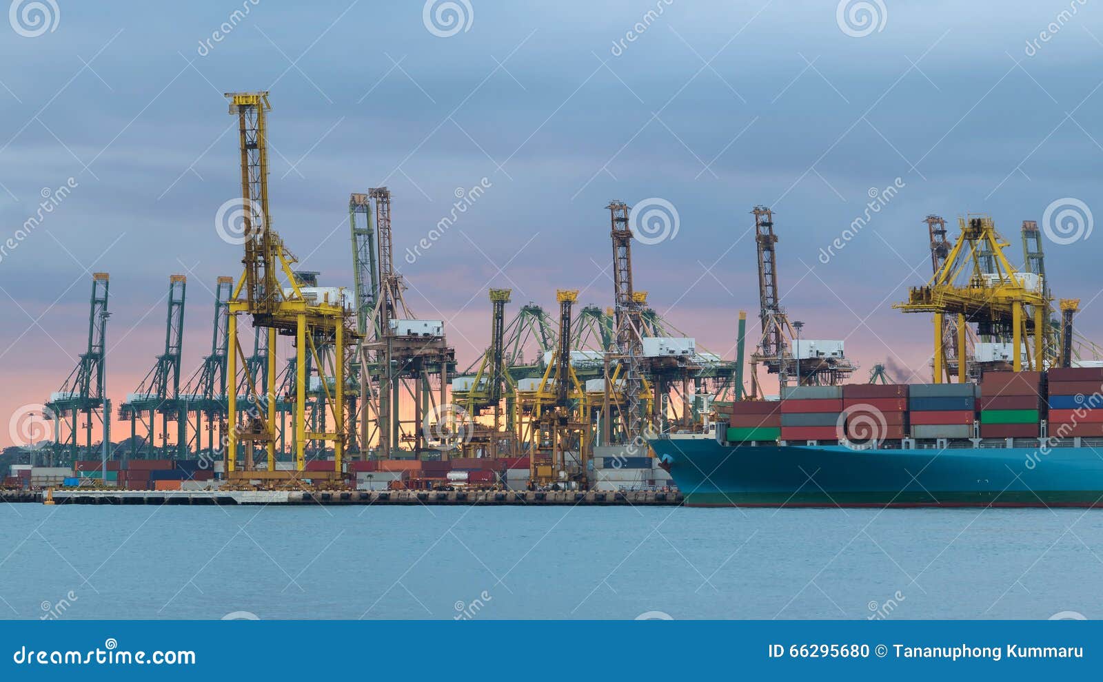 Cranes Loading Containers at a Ship Yard Stock Photo - Image of cargo ...