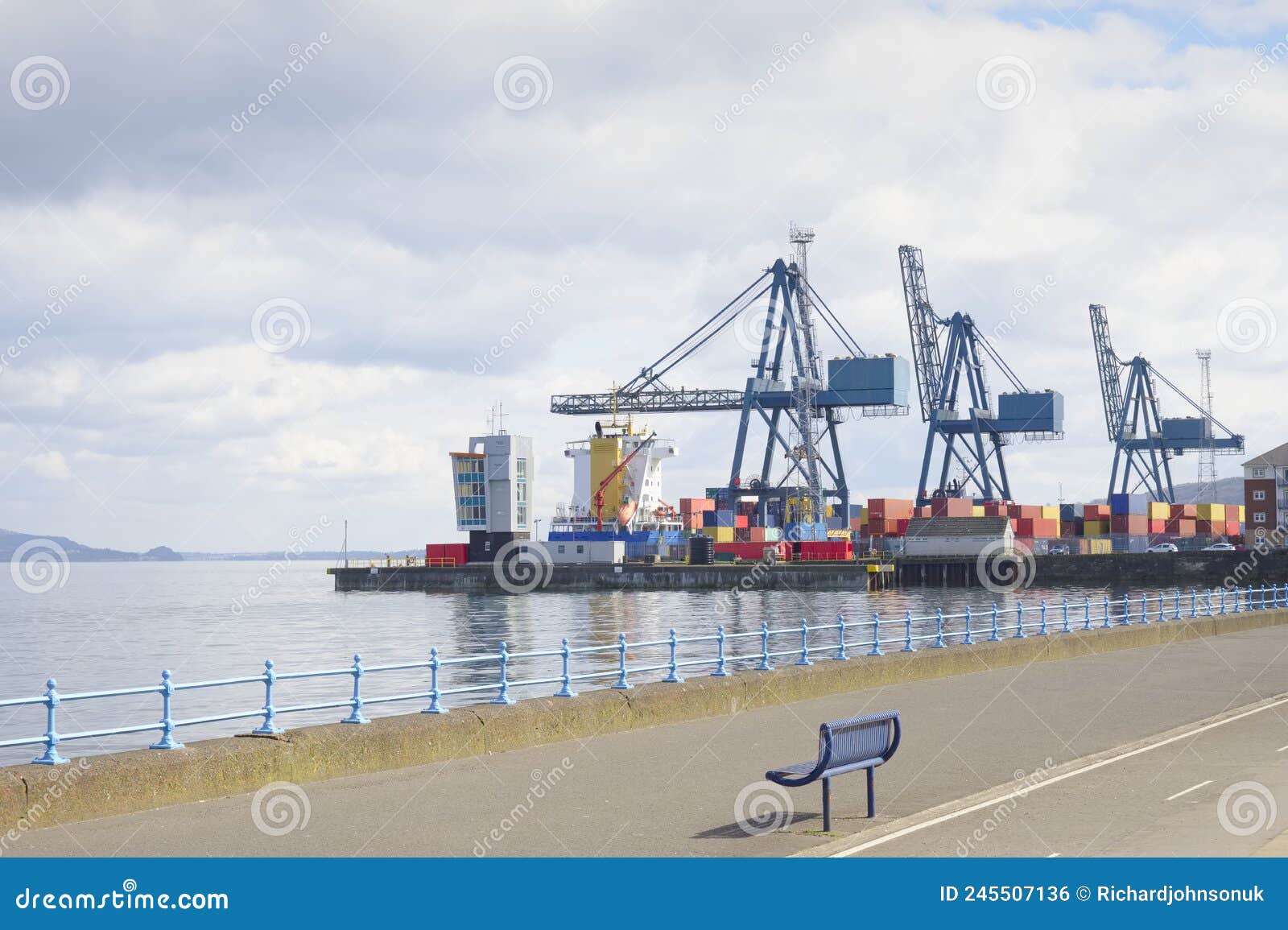 Cranes at Logistics Port Terminal for Offloading Containers Stock Photo ...