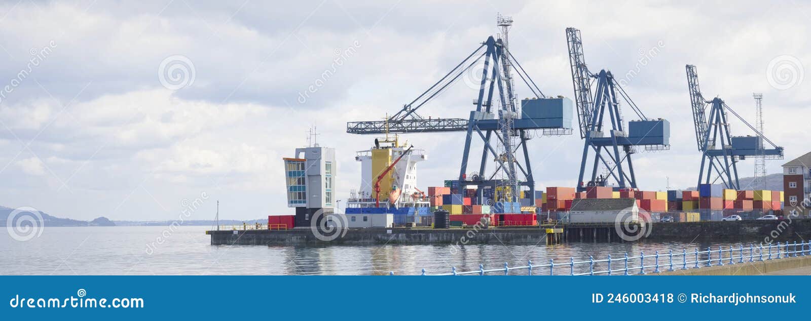 Cranes at Logistics Port Terminal for Offloading Containers Stock Photo ...