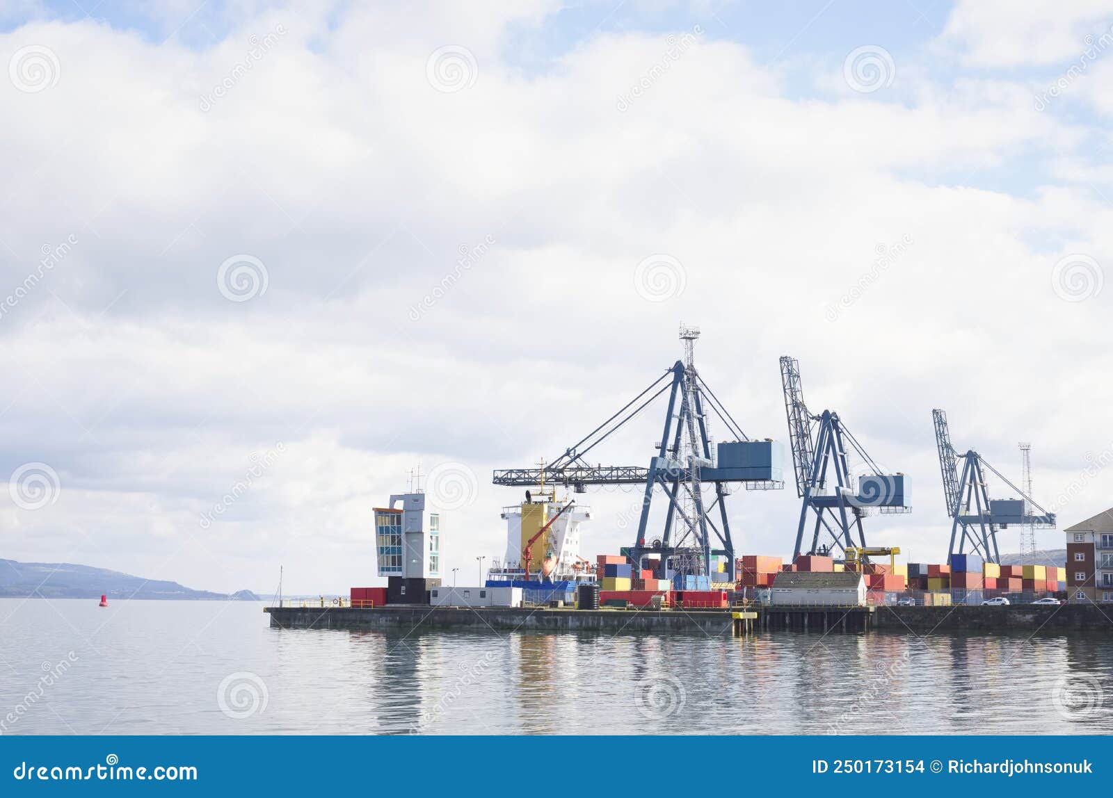 Cranes at Logistics Port Terminal for Offloading Containers Stock Photo ...