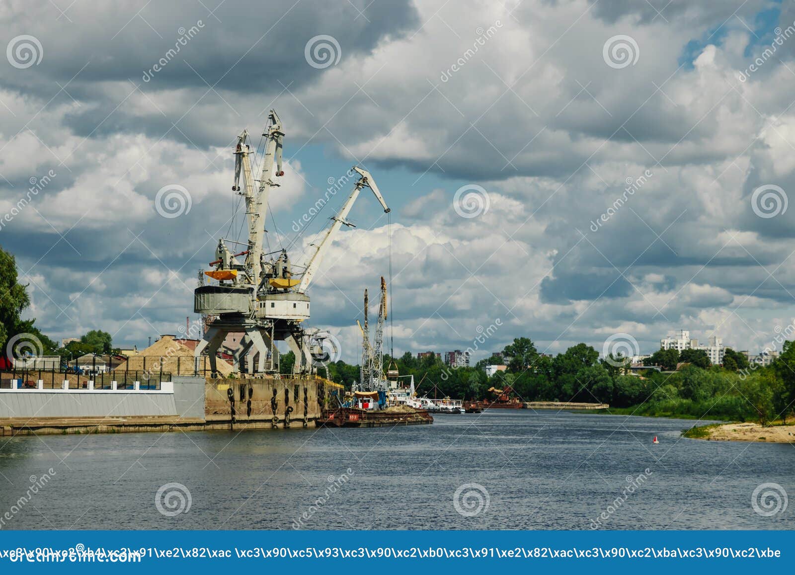 Cranes in the Port, Harbor Cranes, Sea Cranes Unload the Barge with ...