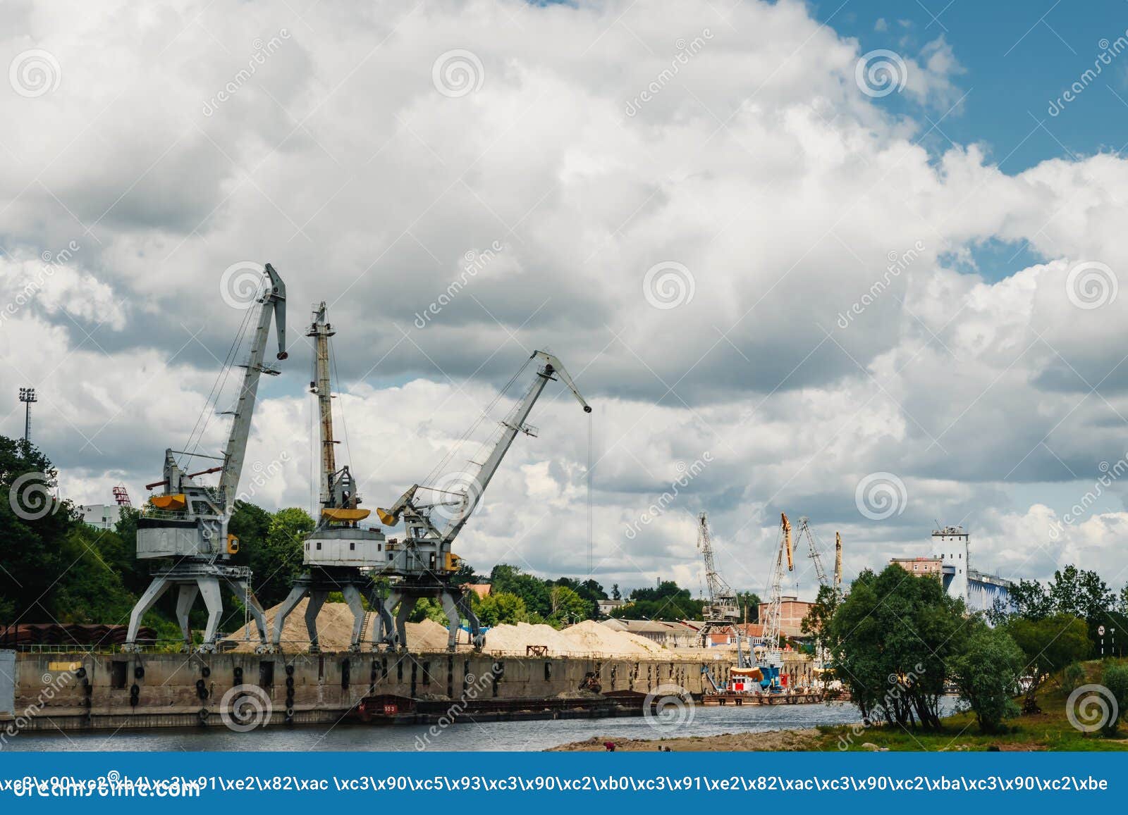 Cranes in the Port, Harbor Cranes, Sea Cranes Unload the Barge with ...