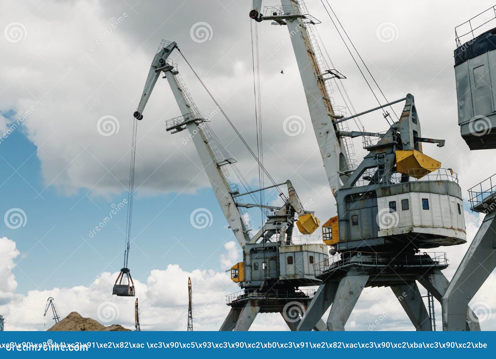 Cranes in the Port, Harbor Cranes, Sea Cranes Unload the Barge with ...