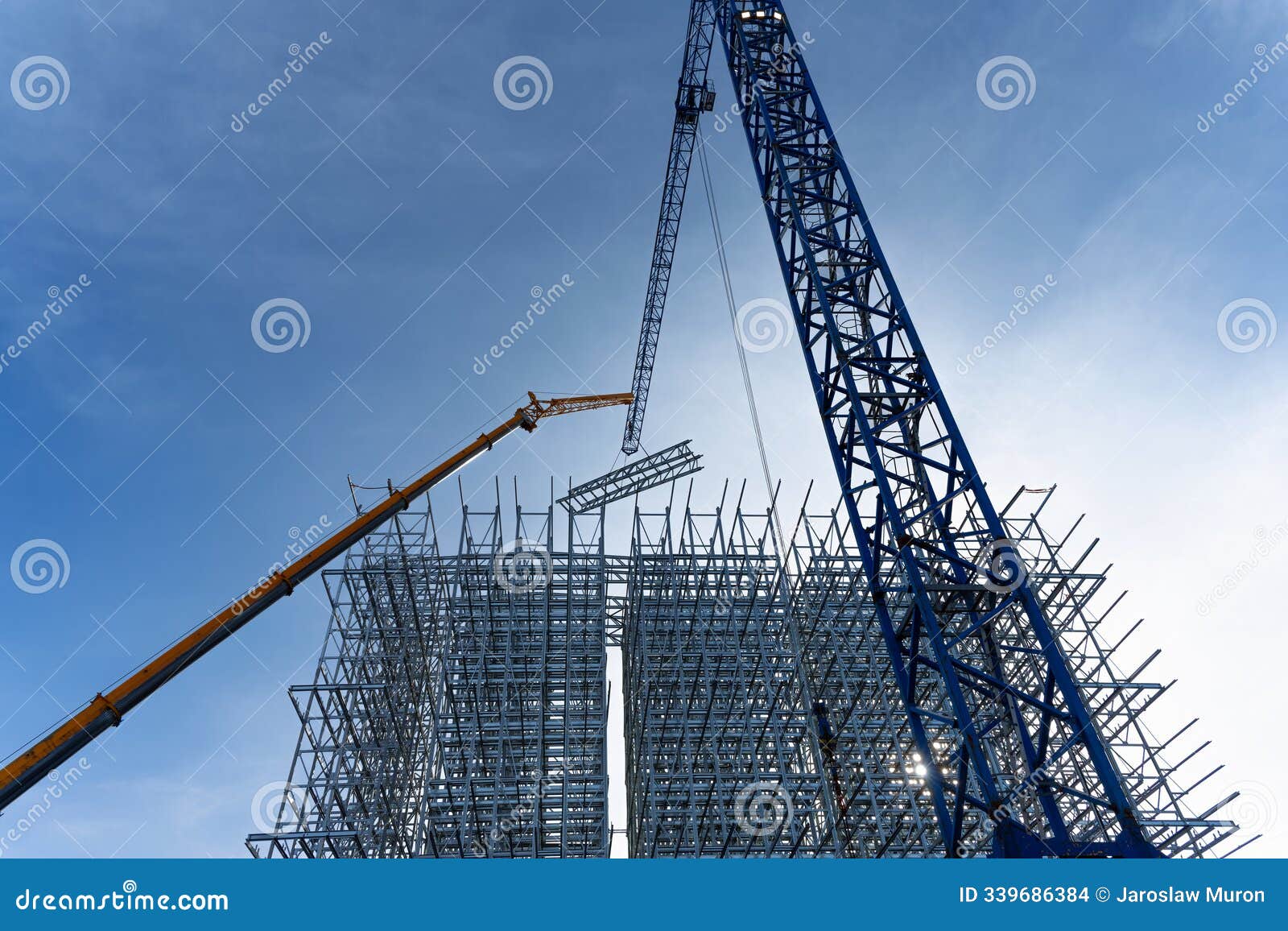 ASRS Clad Rack Structural Framework And Tower Crane During Installation ...