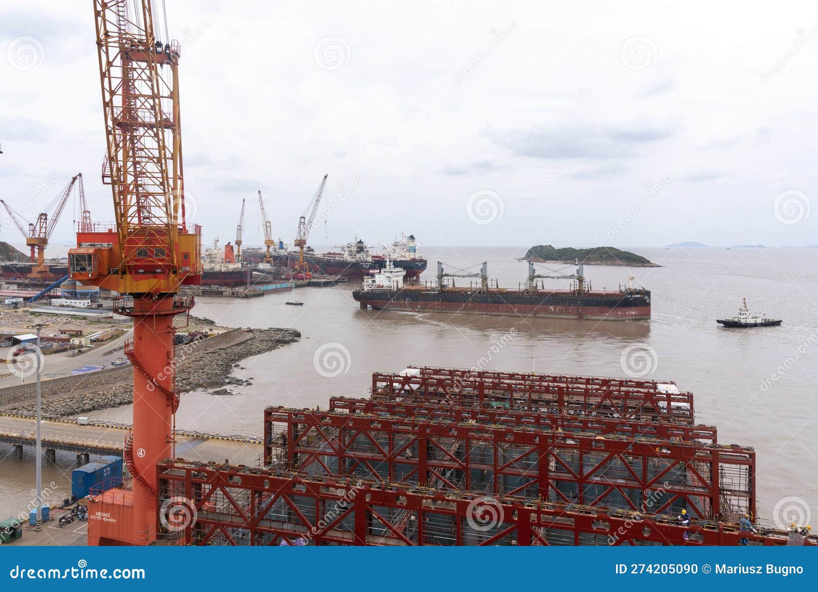 Cranes and Ships at Dockyard, Panorama. Editorial Image - Image of ...