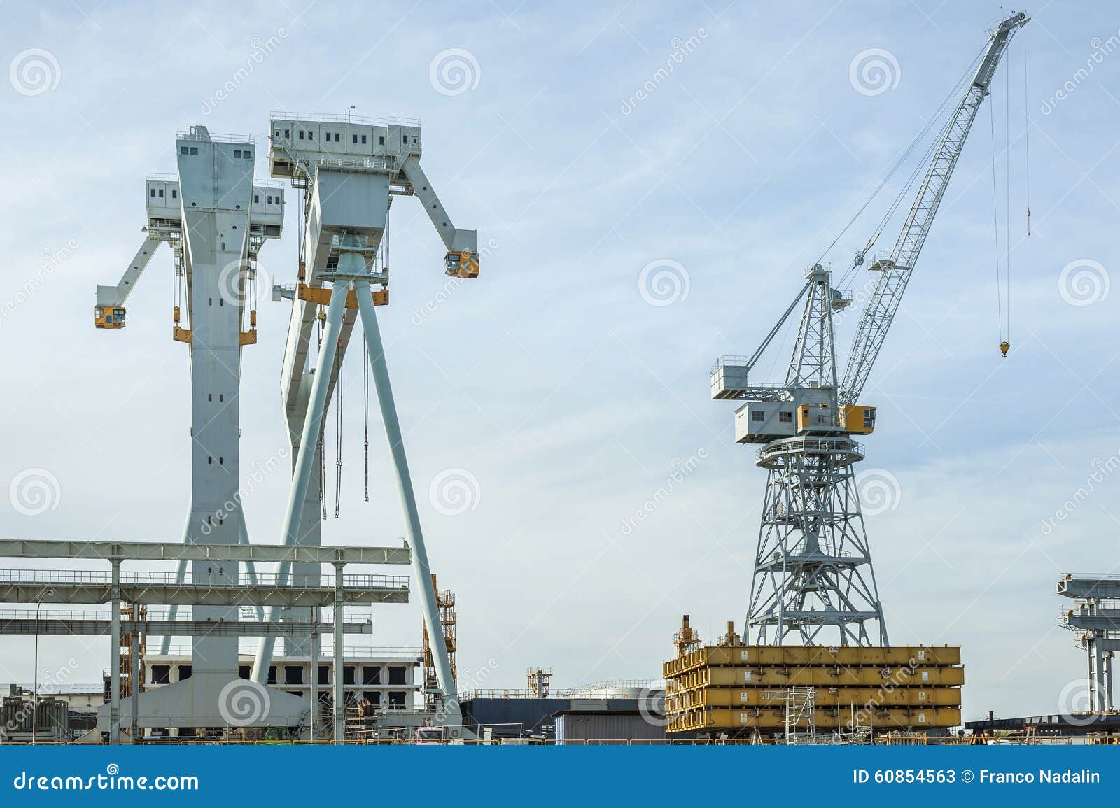 Cranes in shipyard. stock image. Image of manufacturing - 60854563