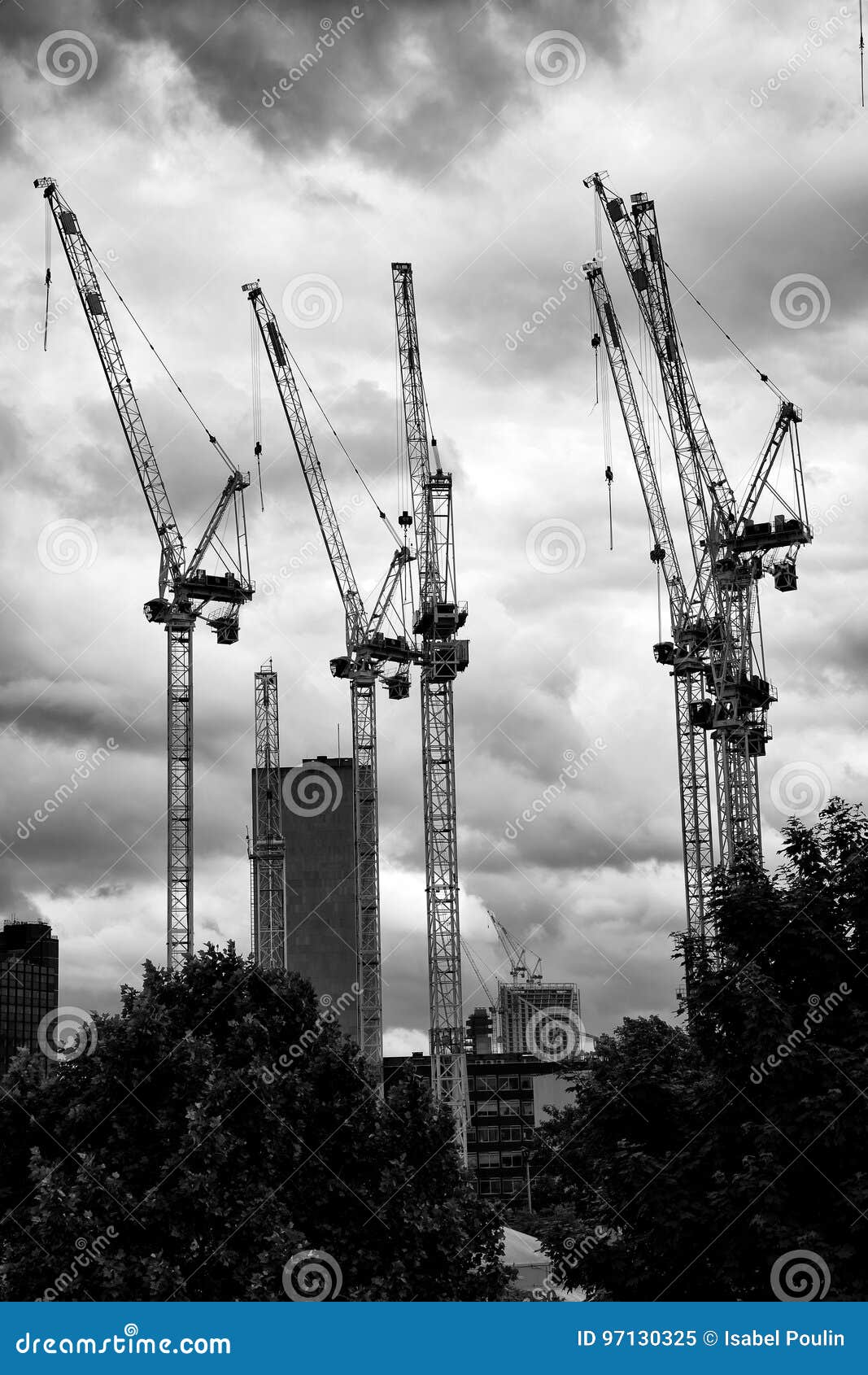 Cranes in the sky stock image. Image of london, mobile - 97130325