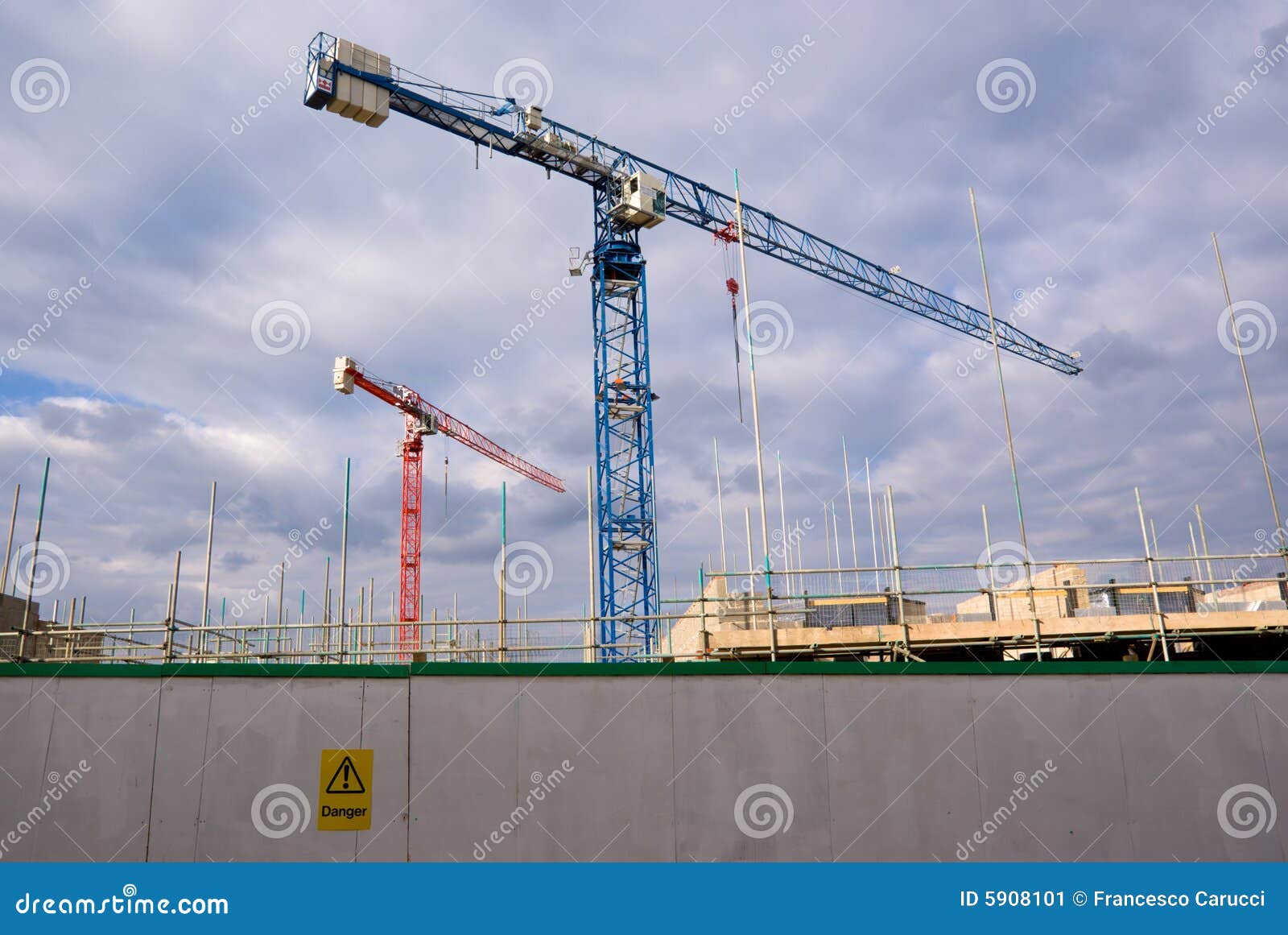 Cranes at Work, Construction Site. Stock Image - Image of steel, sign ...