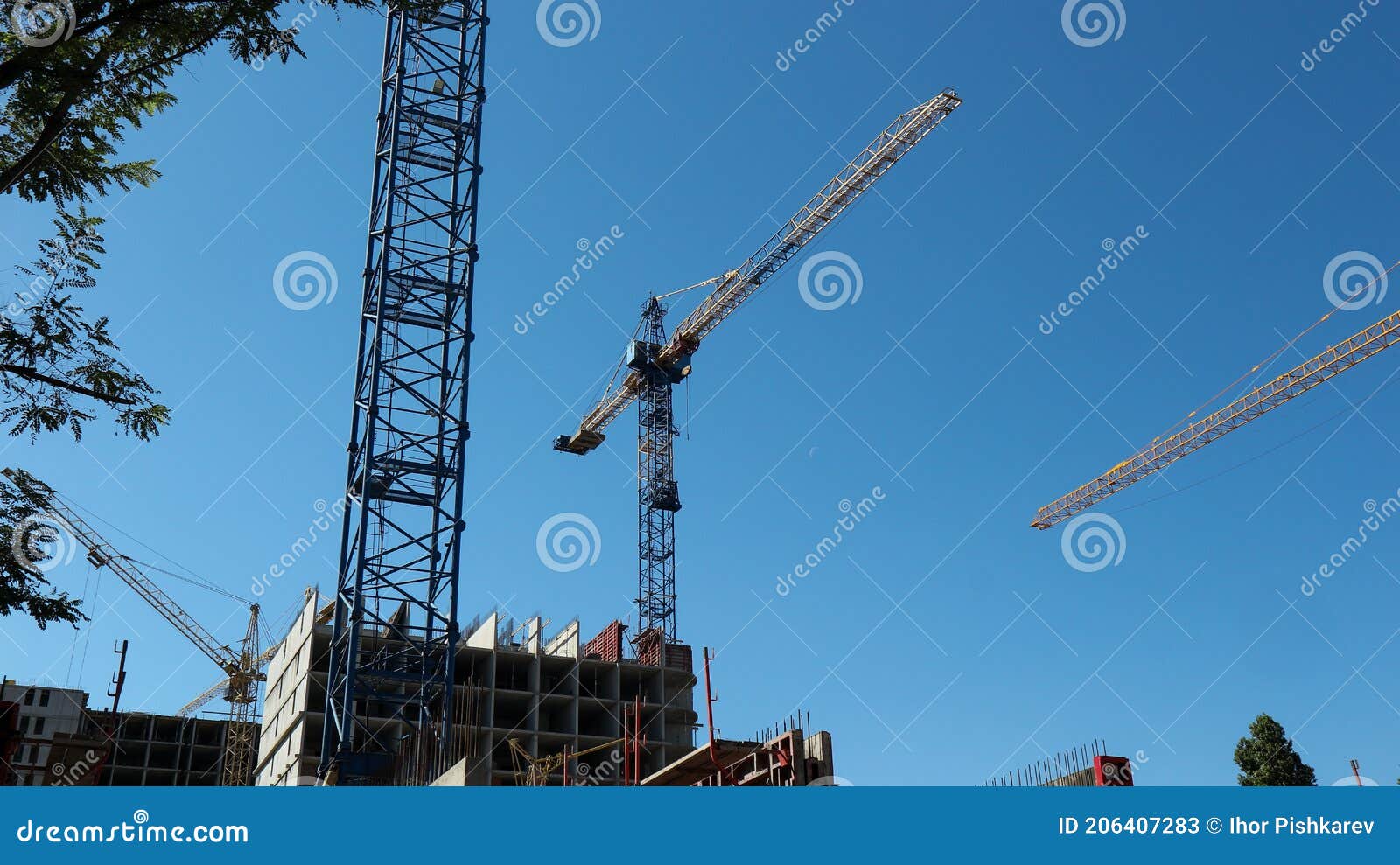 Cranes at Work on a Construction Site Stock Image - Image of skyscraper ...