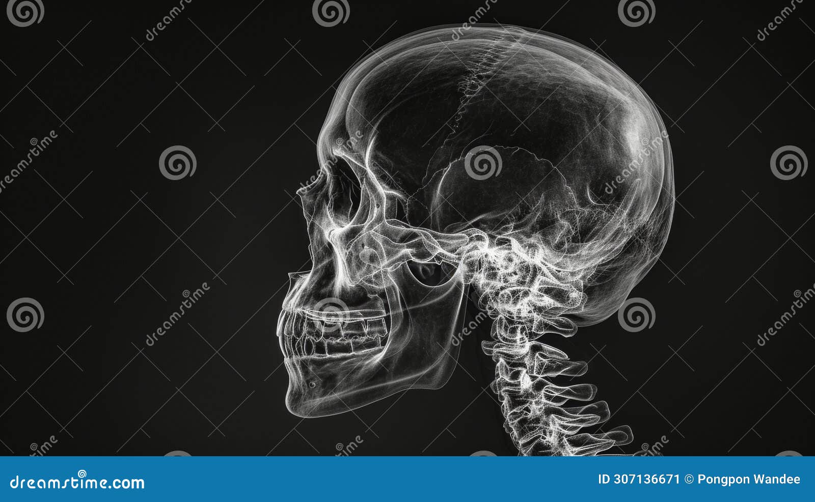 Cranium X-Ray with Sutures and Foramina Highlighted Stock Illustration ...