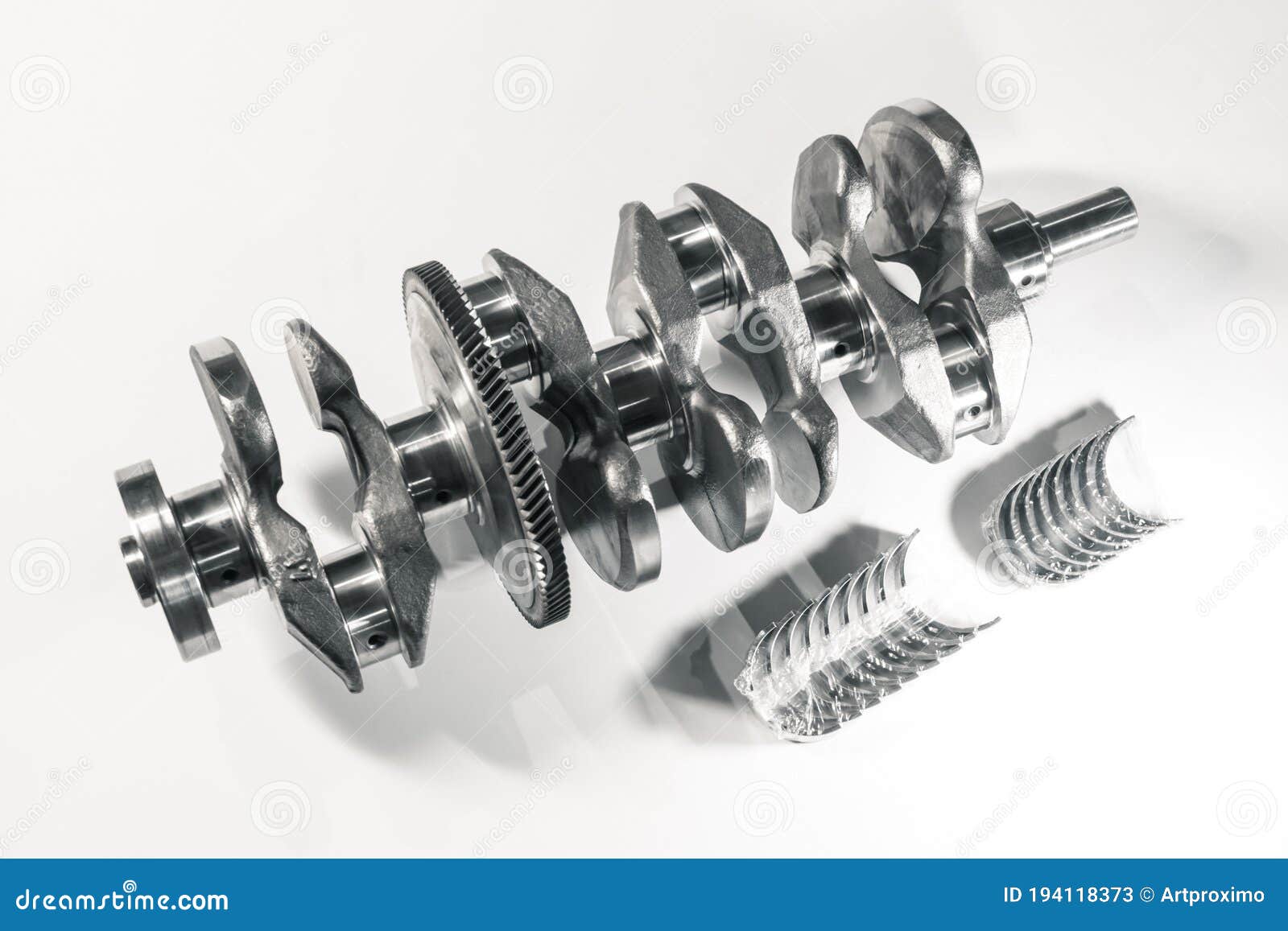 Crankshaft and New Kit of Main Bearing Set on the White Background ...