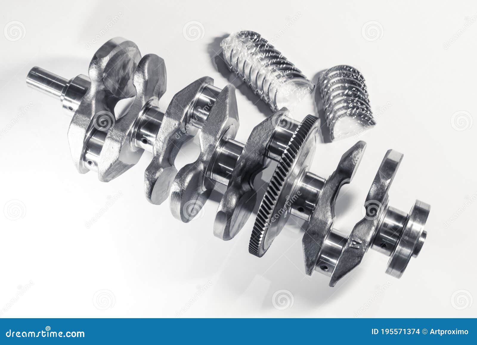 Crankshaft and New Kit of Main Bearing Set on the White Background ...