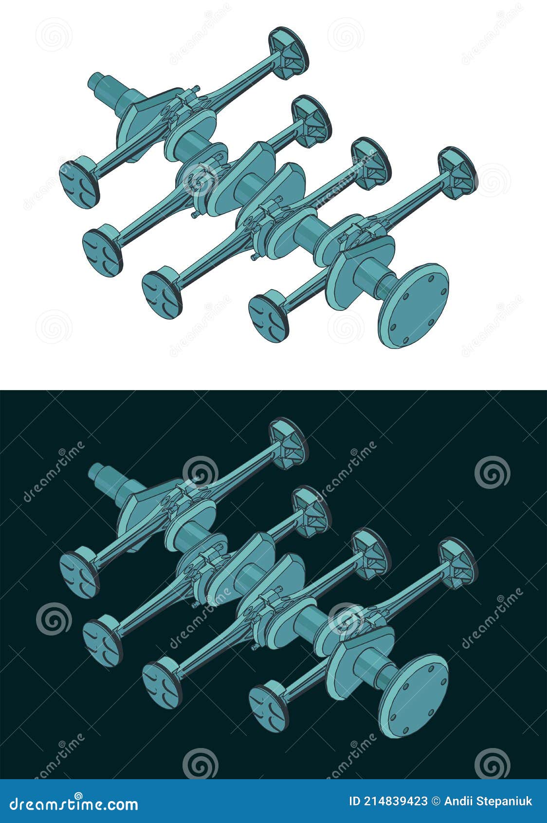 Crankshaft and Pistons of of Horizontally Opposed Engine Stock Vector ...