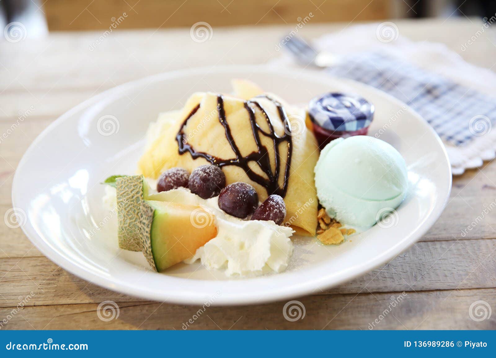 Crepe cake with fruit stock photo. Image of pancake - 136989286