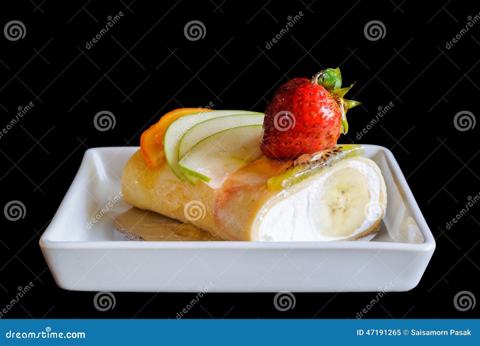 Crape cake roll with fruit stock image. Image of berry - 47191265