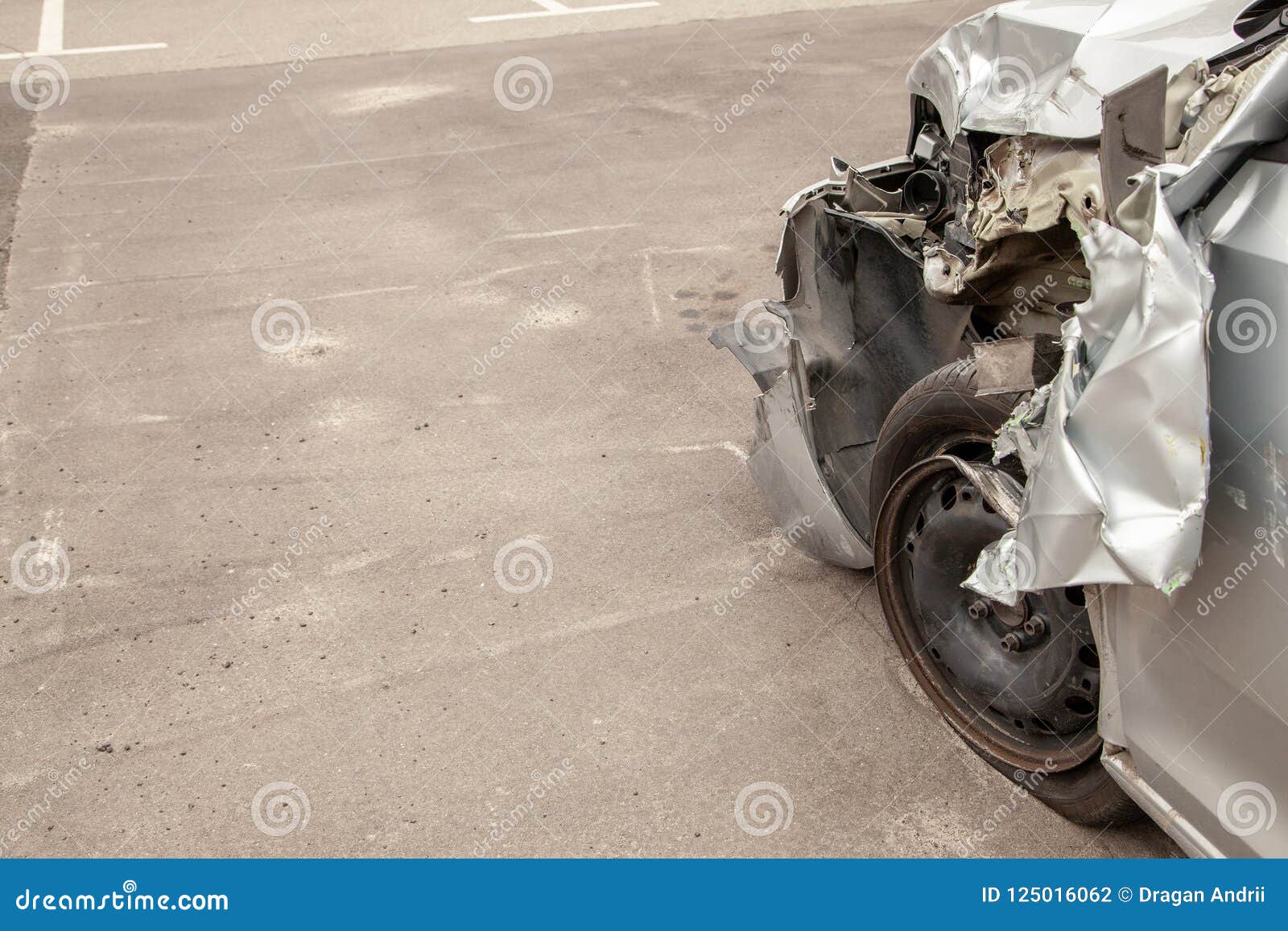 Crash Car In Front After The Accident. Broken Wing And Wheel, Bumper ...