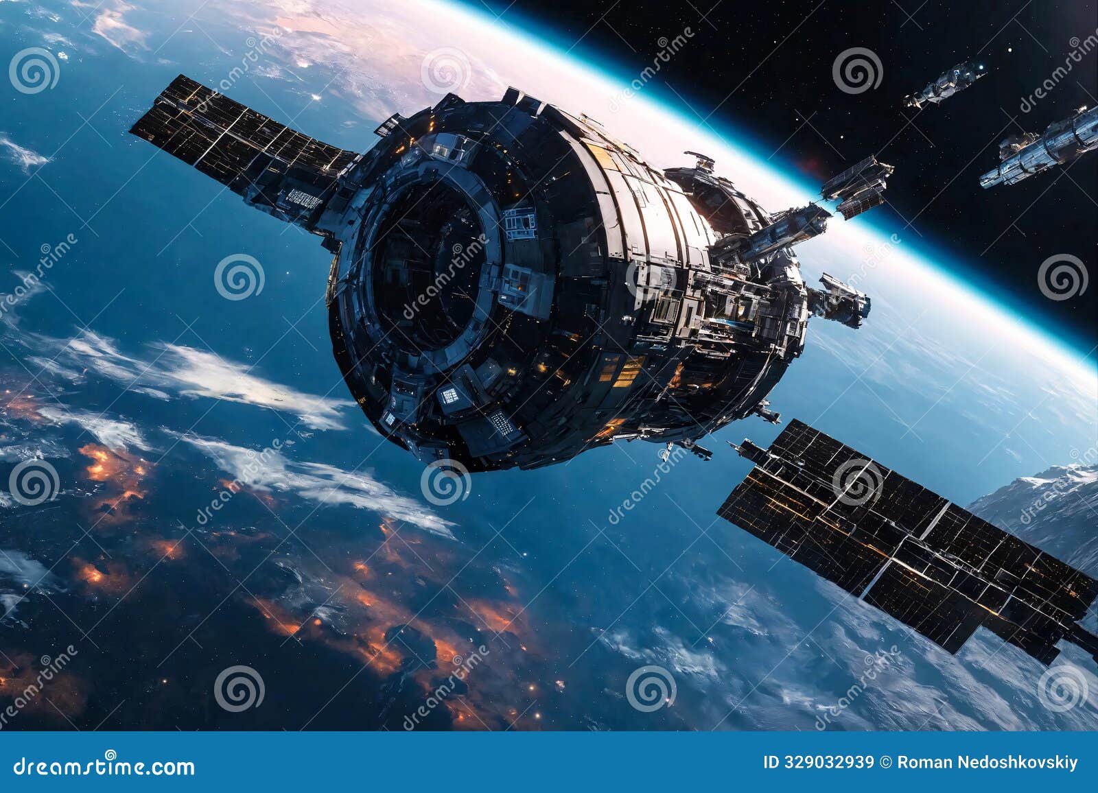 Crash and Destruction of the Space Station in Earth Orbit Stock ...