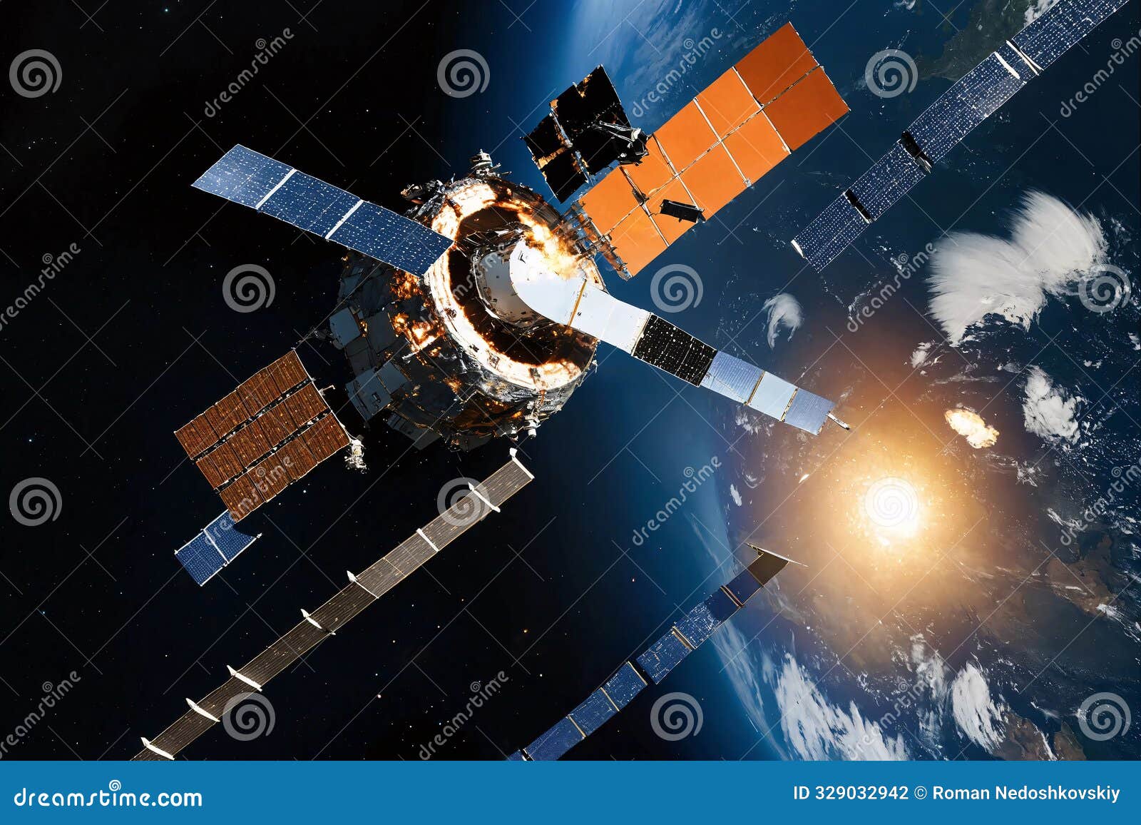 Collision And Collapsing Of Satellites In Earth Orbit Stock Image ...