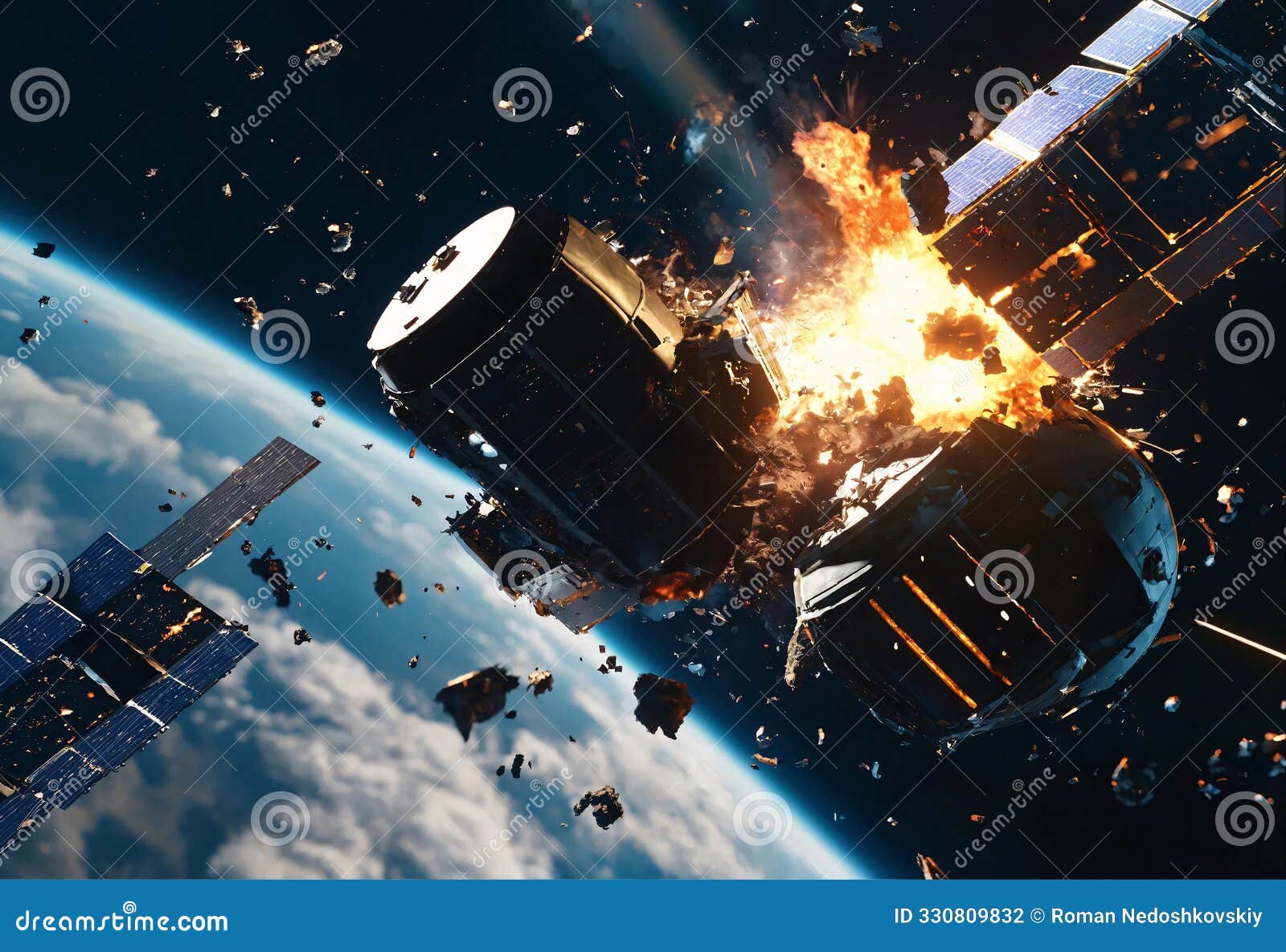 Crash and Destruction of the Space Station in Earth Orbit Stock ...