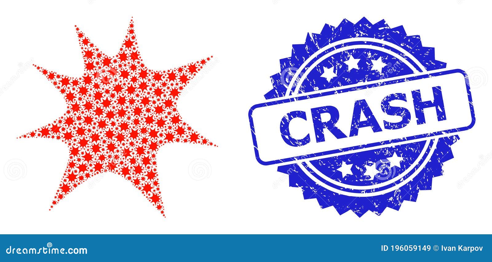 Grunge Crash Seal And Recursion Boom Splash Icon Collage Cartoon Vector ...