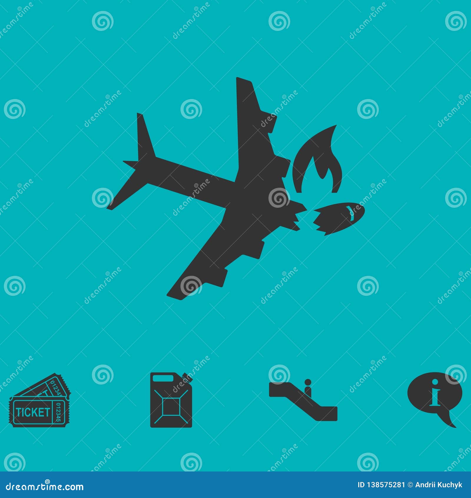Crash plane icon flat stock vector. Illustration of failure - 138575281