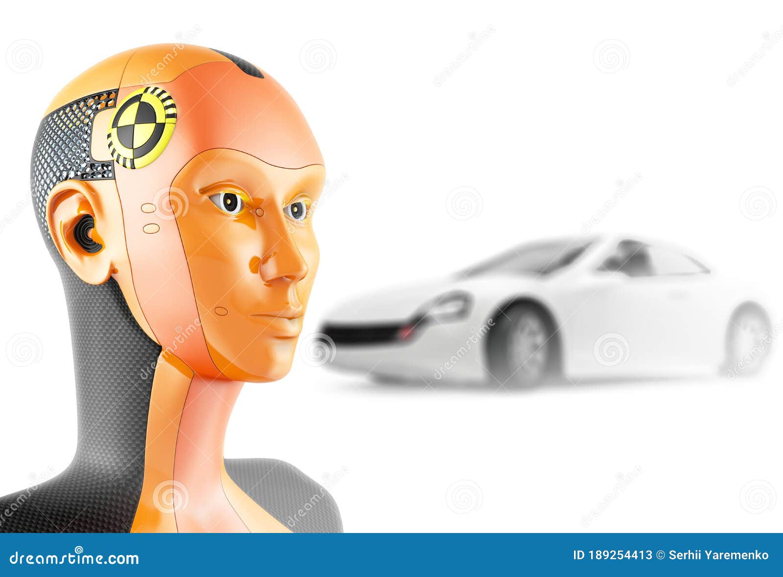 Crash Test Dummy with Car on White Background Stock Illustration ...