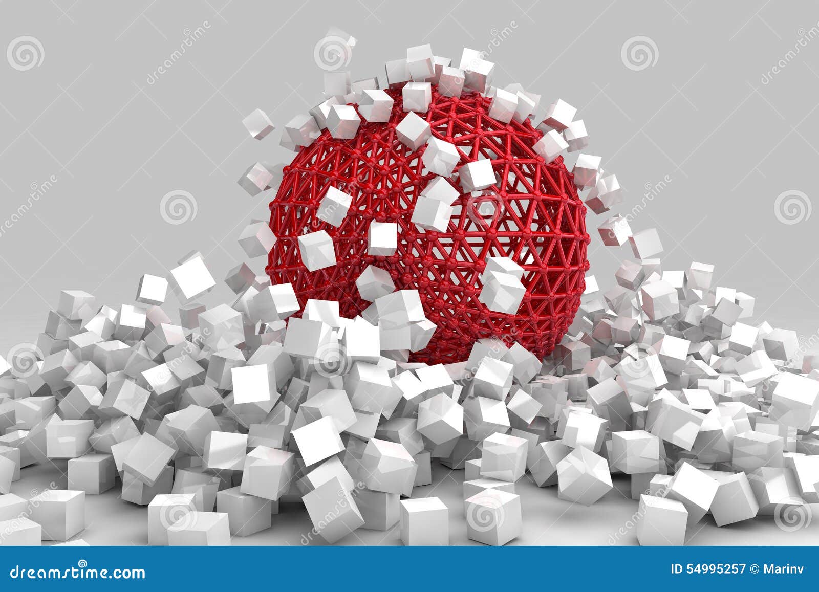 Crash of White Cubes and Hollow Sphere Stock Illustration ...