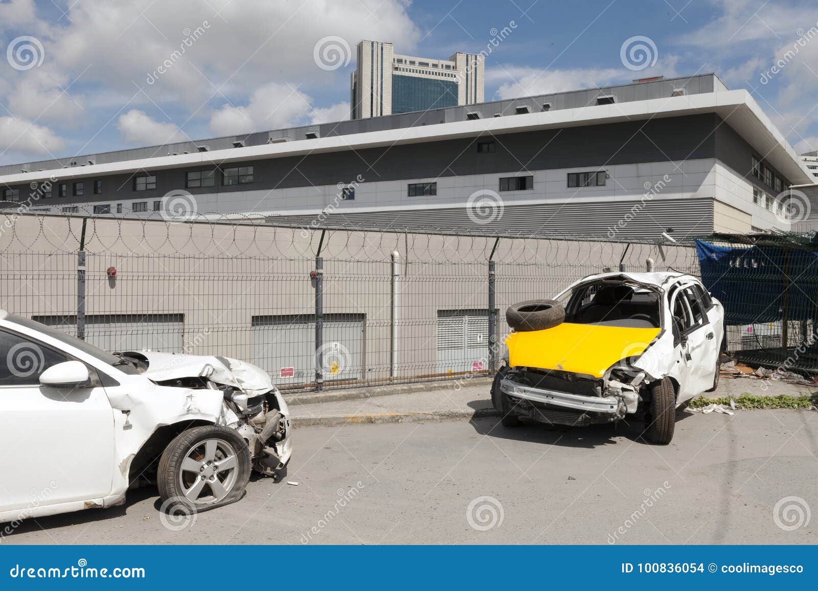 Crashed cars in the street stock photo. Image of cars - 100836054