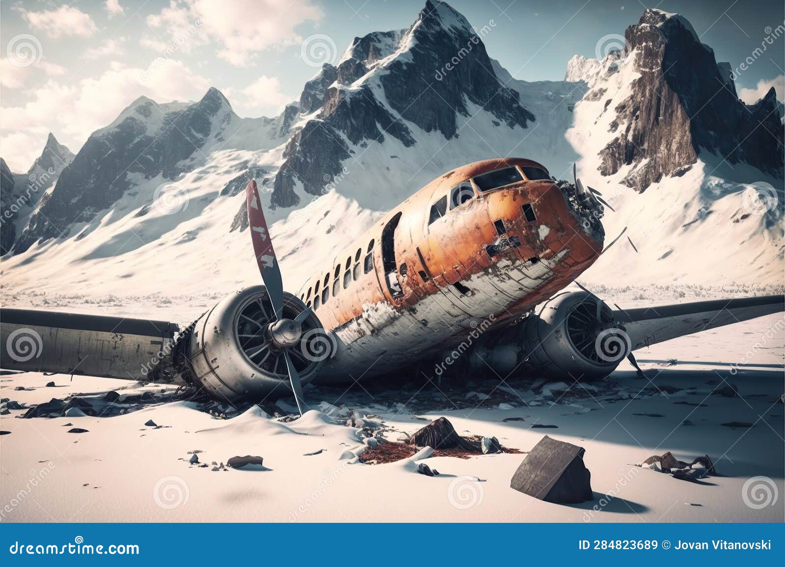A Crashed Airplane in the Swiss Alps Stock Illustration - Illustration ...