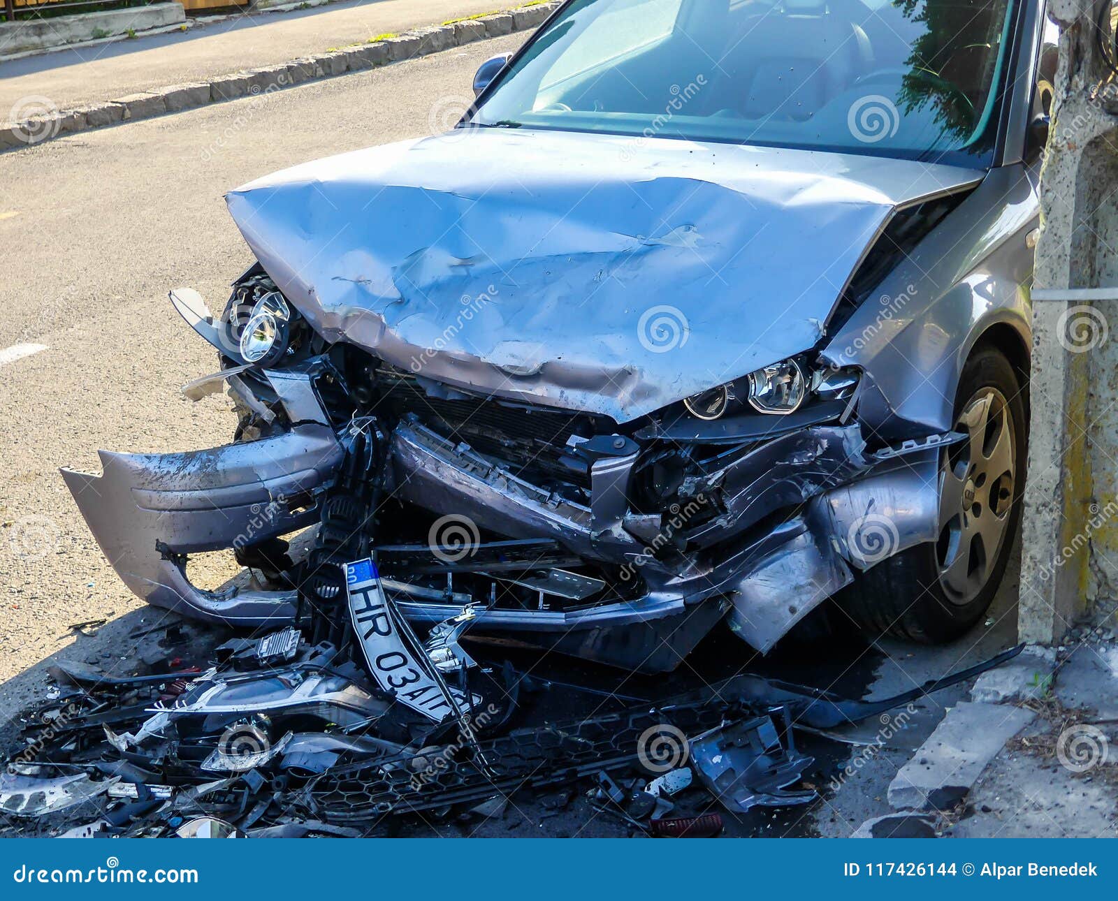 Crashed Audi on the Roadside after Frontal Collision Editorial Stock ...