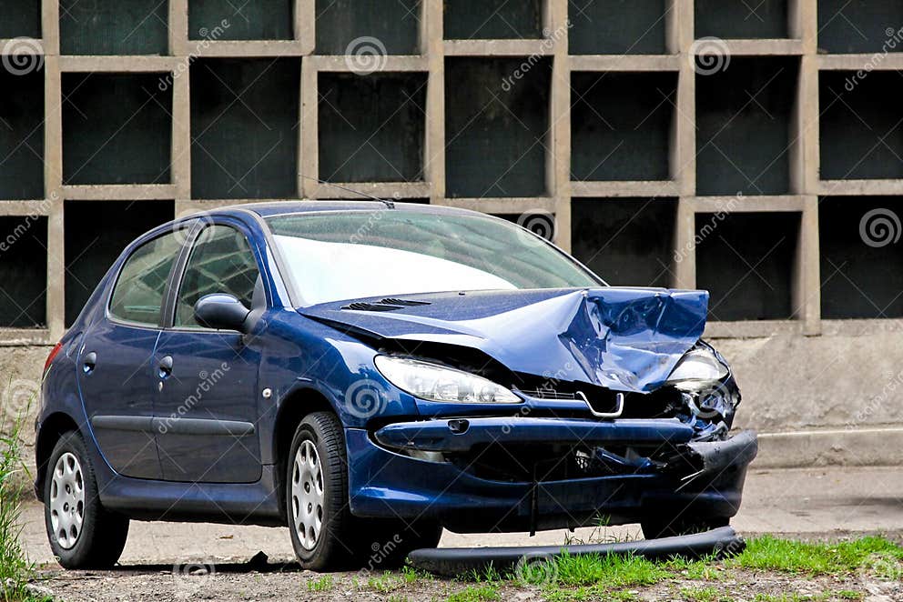 Crashed blue car stock image. Image of impact, automobile - 17161617