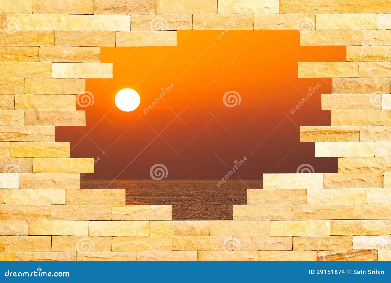 Crashed Brick Wall with Sun Set Over the Sea Behind Stock Photo - Image ...