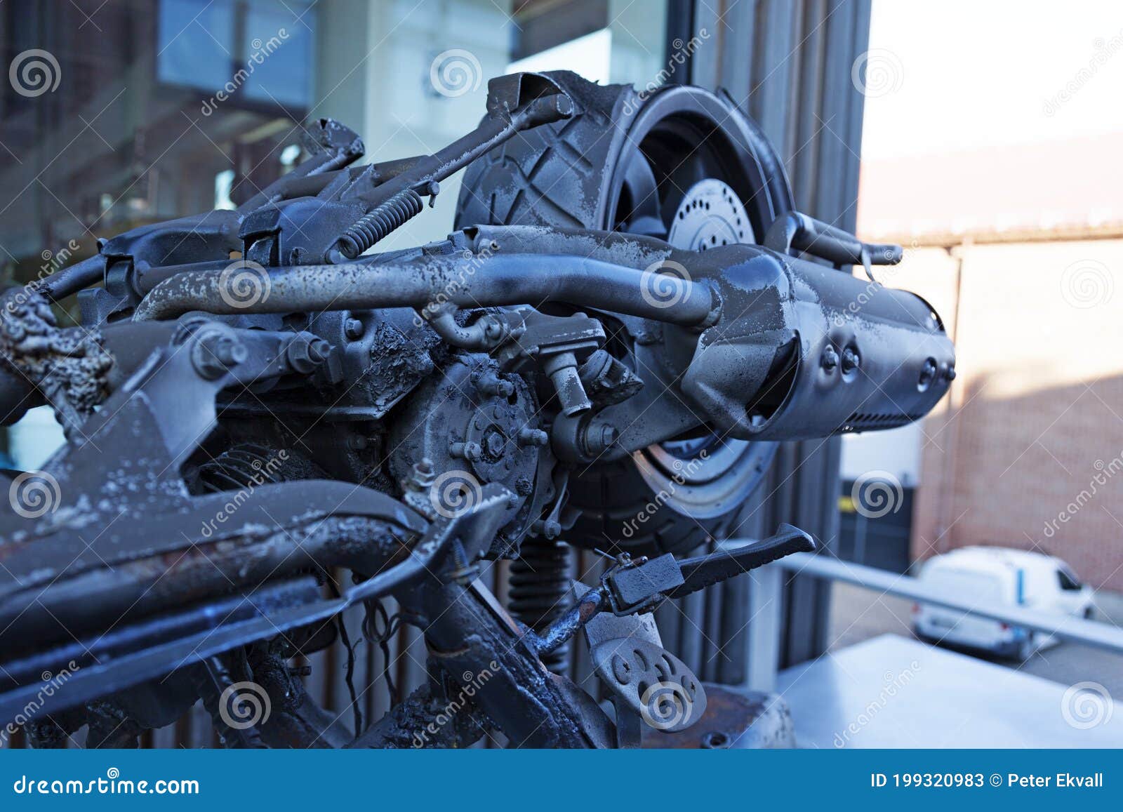 Crashed and Broken Moped Placed Upside Down Stock Image - Image of ...