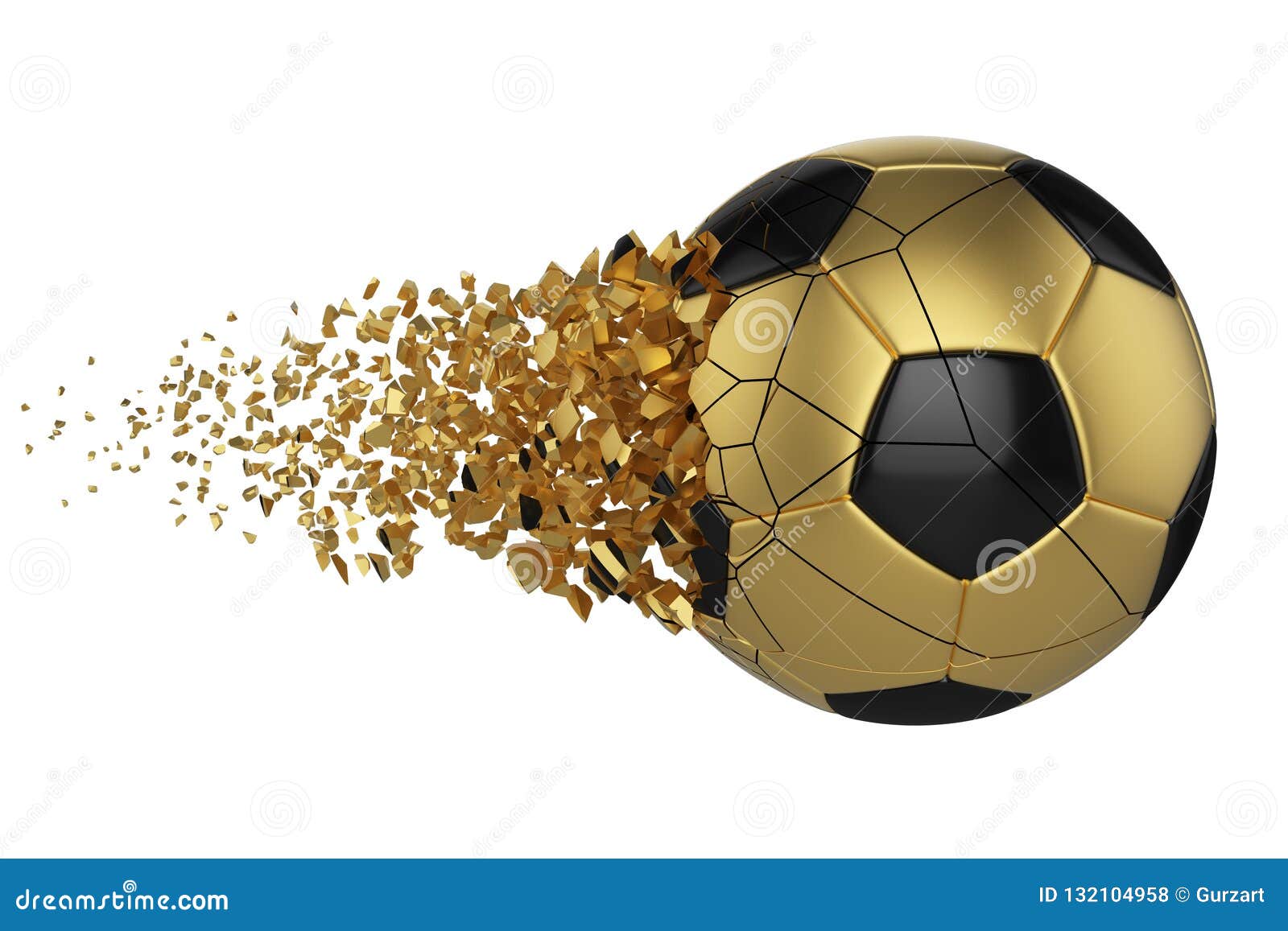 Crashed Broken Soccer Ball Isolated On White Background. Gold And Black ... Crashed Broken Soccer Ball Isolated On White Background. Gold And Black ...