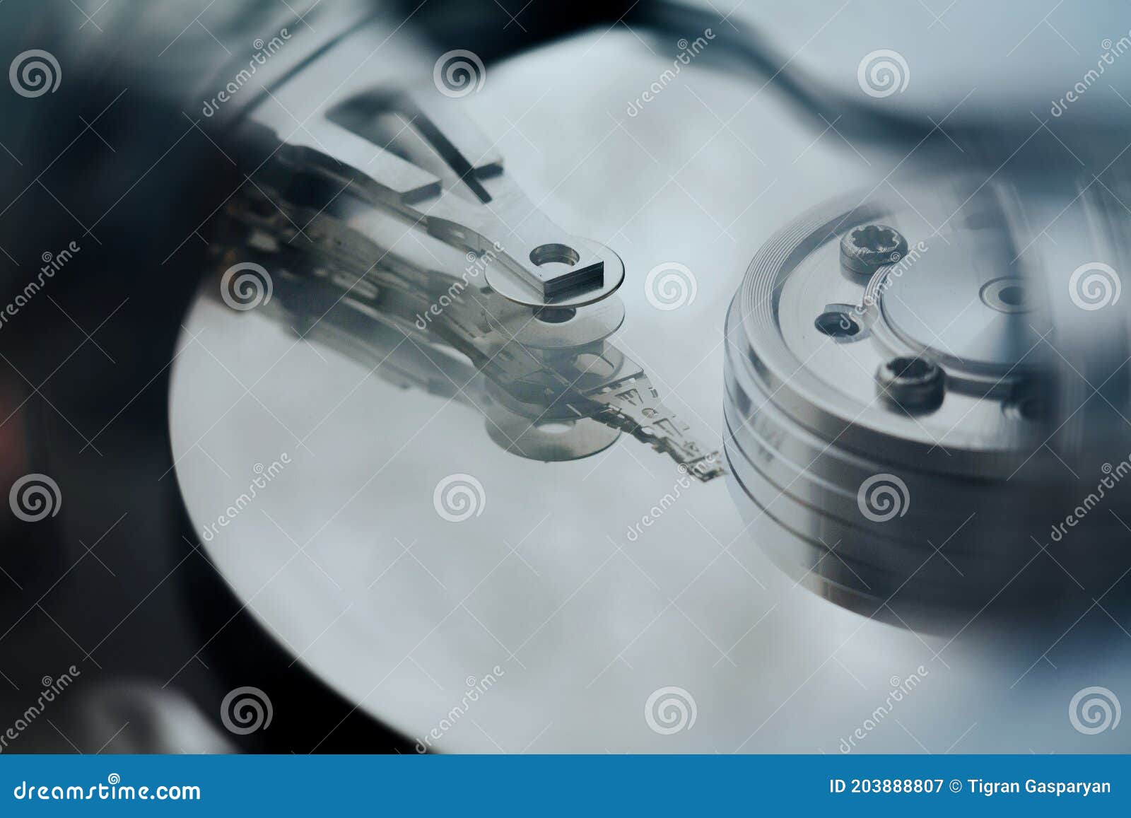 Crashed Burnt Hard Drive Disk Hdd Macro Close-up Head of Reading and ...