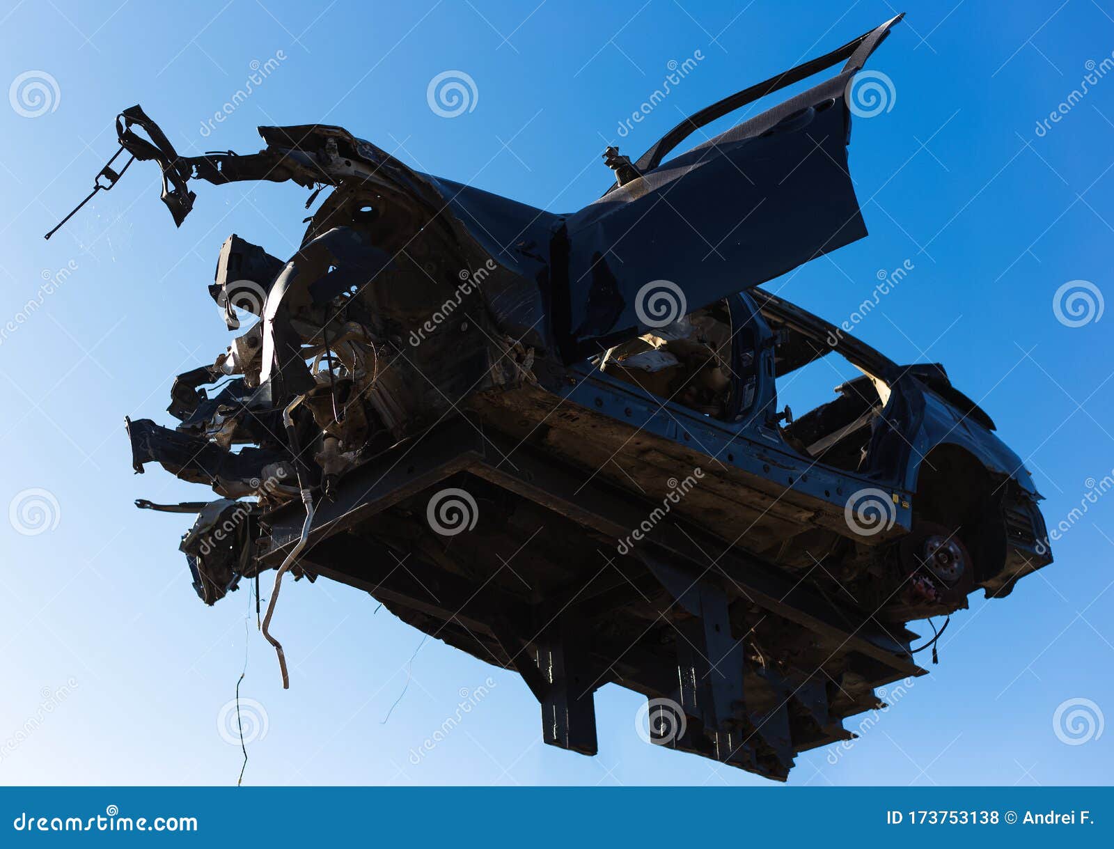 Crashed car in the air.. stock photo. Image of drive - 173753138