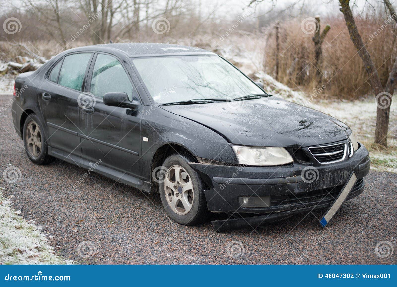 Crashed Car. Bad Weather Condition Stock Photo - Image: 48047302 Crashed Car. Bad Weather Condition Stock Photo - Image: 48047302