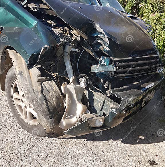 Crashed Car on the Front Cornerg Stock Photo - Image of damage ...