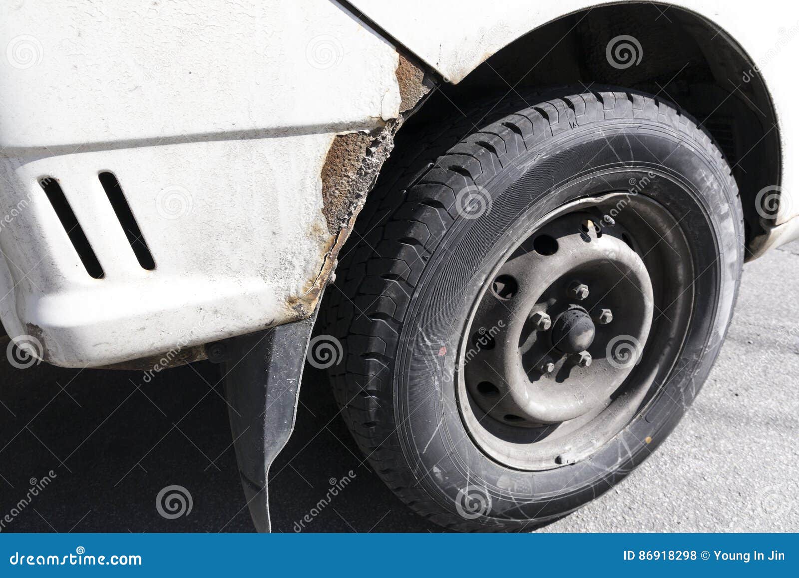 Crashed Car Front Side and Bumper Tire Stock Photo - Image of front ...