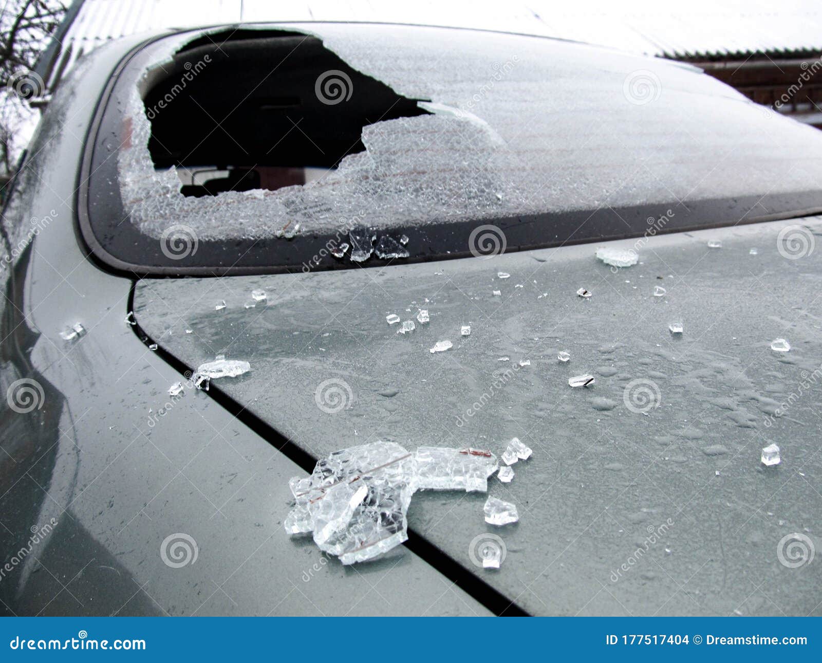 A Crashed Car Heated Rear Window Broken by an Accidentally Cast Stone ...