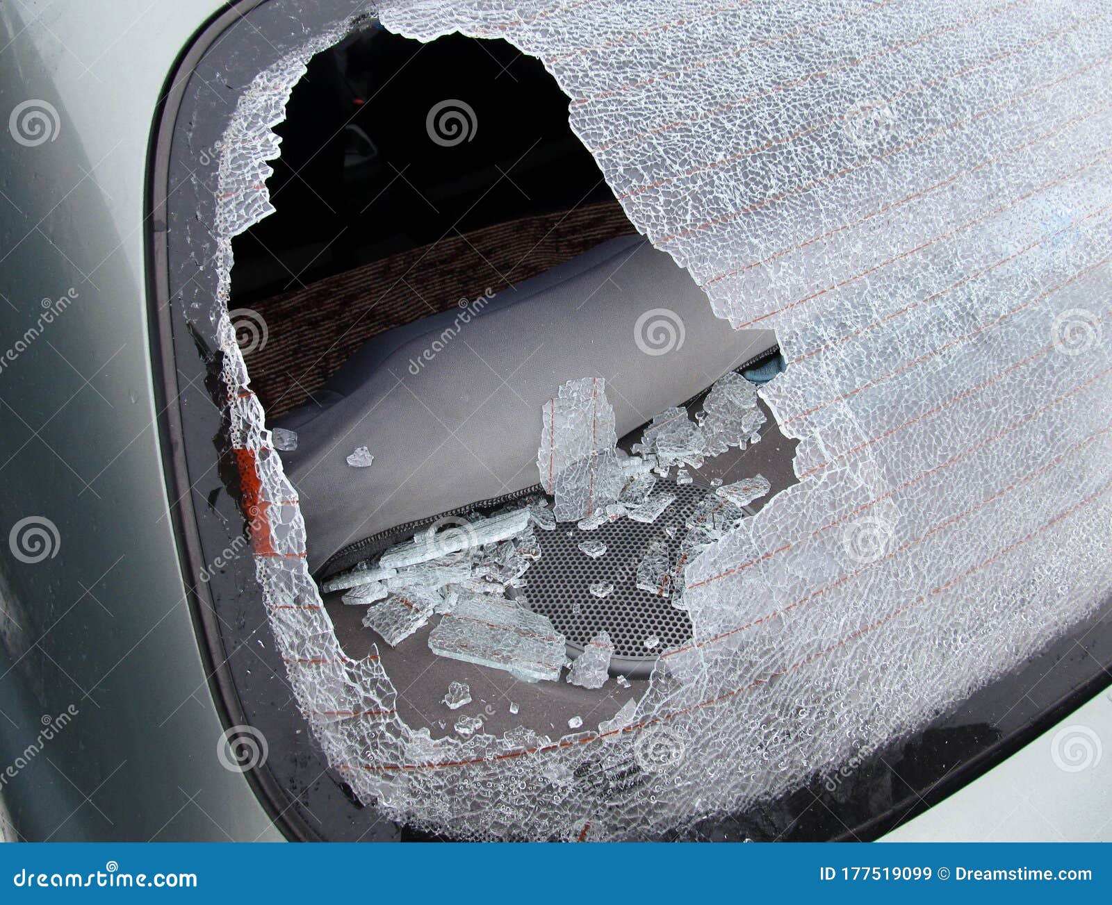 A Crashed Car Heated Rear Window Broken by an Accidentally Cast Stone ...