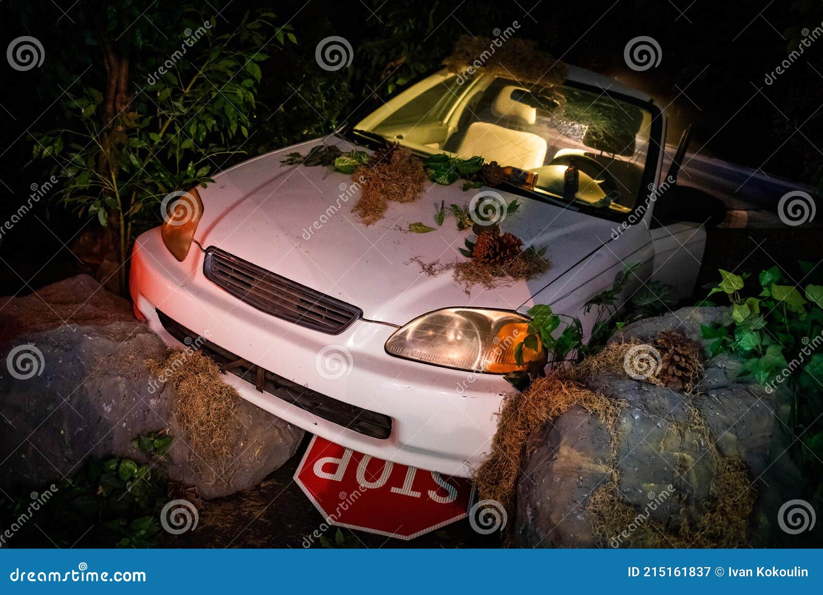Crashed Car at Night after Road Accident Stock Image - Image of scene ...