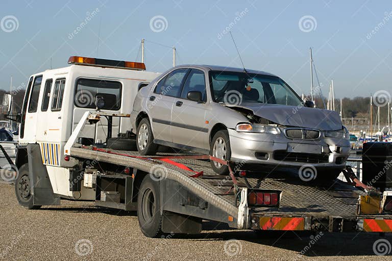 Crashed Car on Trailer stock image. Image of lorry, dented - 395935