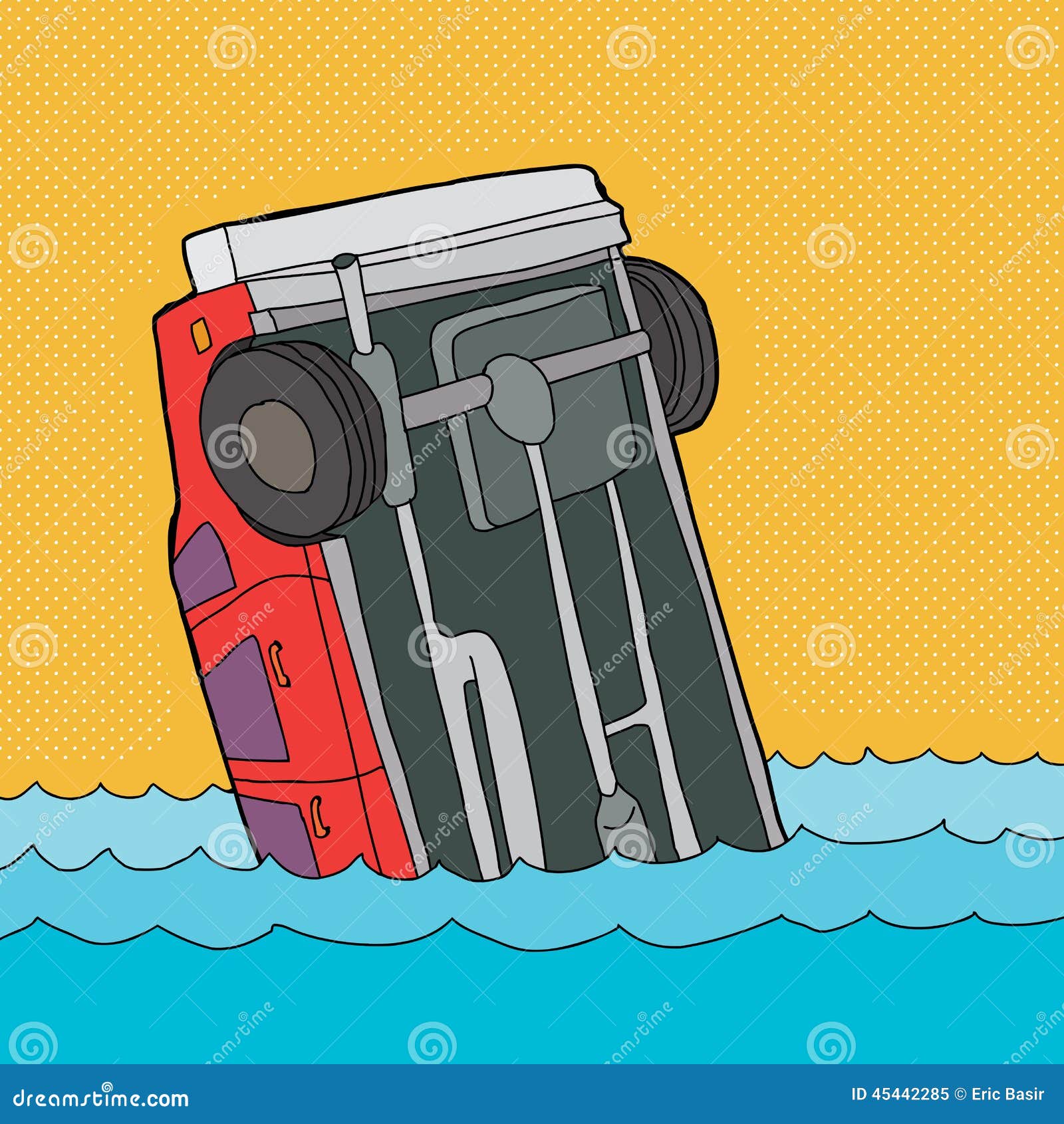 Crashed Car in Water stock vector. Illustration of overturned - 45442285