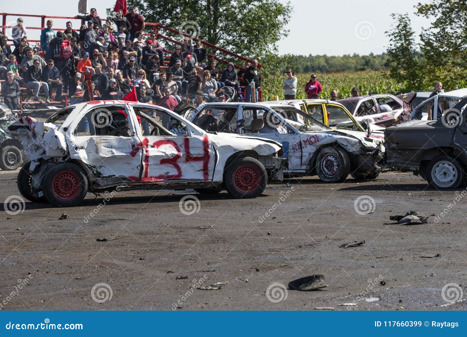 Crashed Cars in Action during Demolition Derby Editorial Stock Image ...