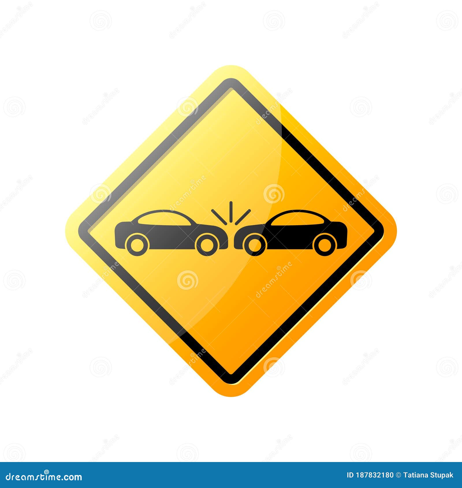 Crashed Cars Rhombus Yellow Danger Sign. Vector Stock Vector ...
